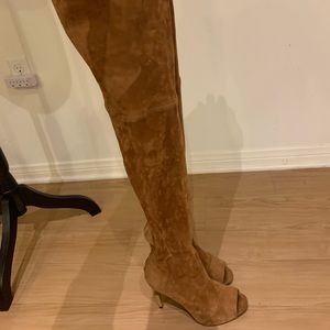 Balmain | Shoes | Balmain Peep Toe Over The Knee Camel Suede Boots ...